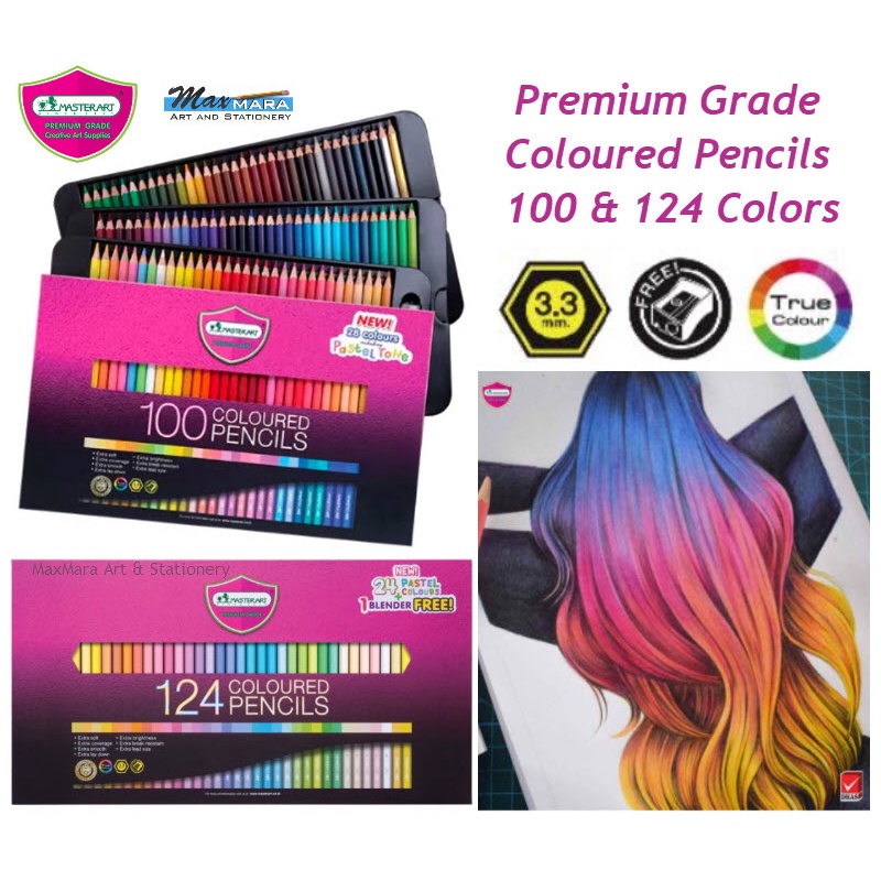 (Maxmara Art) Master Art Premium Grade Color Pencils 100 & 124 Colours ...