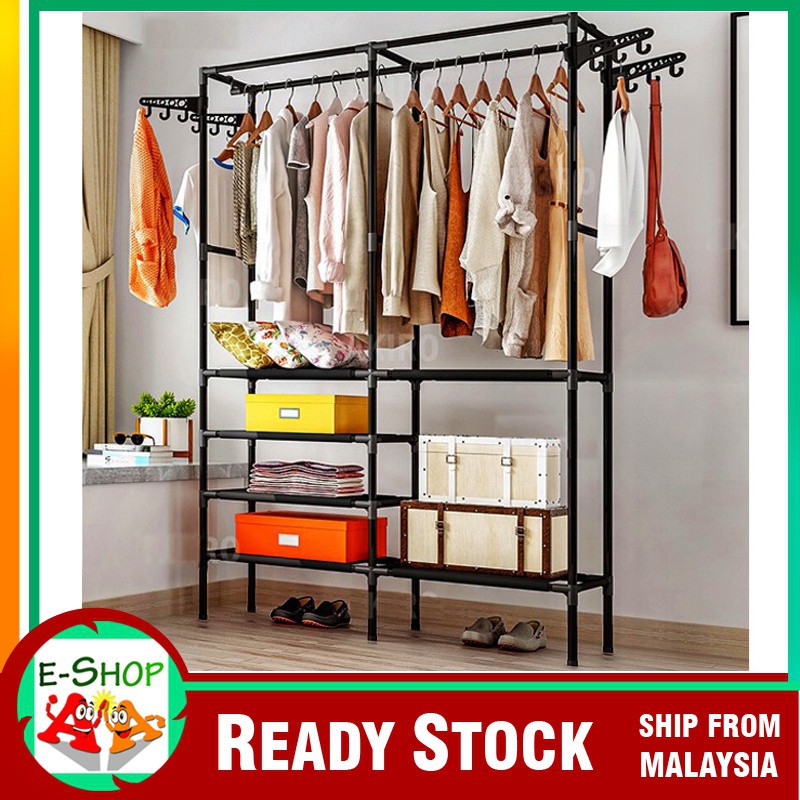 Rak Baju Almari kain pakaian Rack Wardrobe Storage Saving Home Living ...