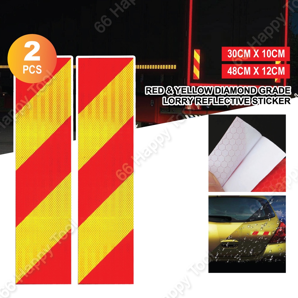 1 Pair Red & Yellow Diamond Grade Lorry Reflective Sticker Safety ...