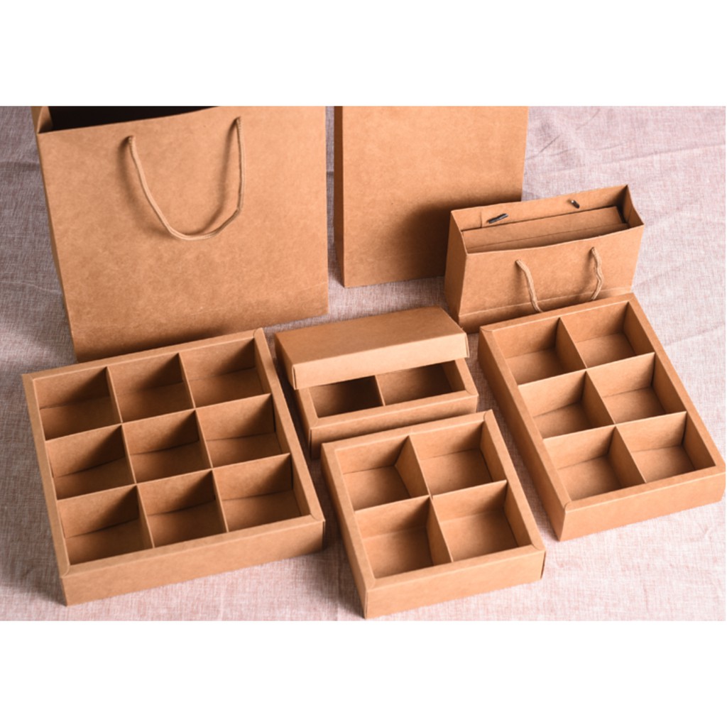 Compartment gift box divider/cake box brown / craft box/ bakery ...