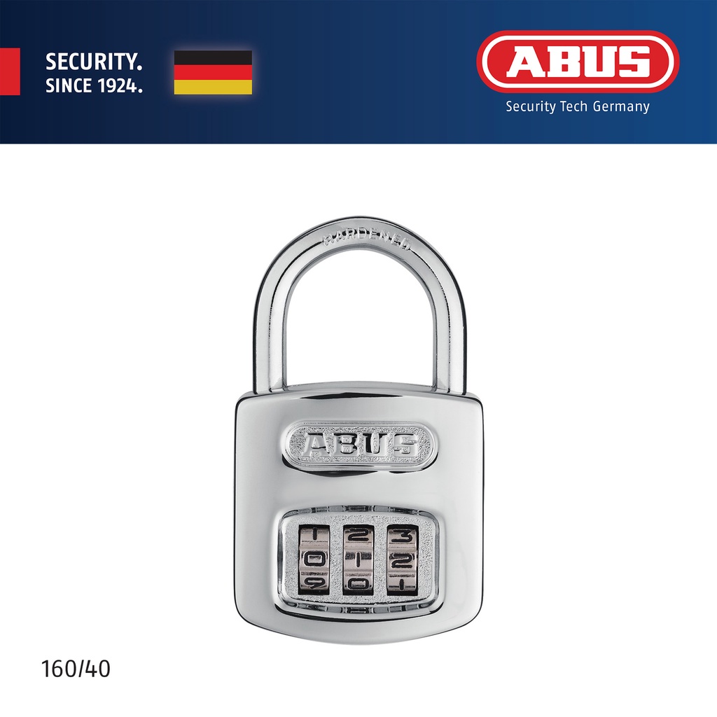 Abus 160/40, 160/50, 160/50HB50 Solid Chrome Plated Zinc Body Combination Padlock, Resettable ...