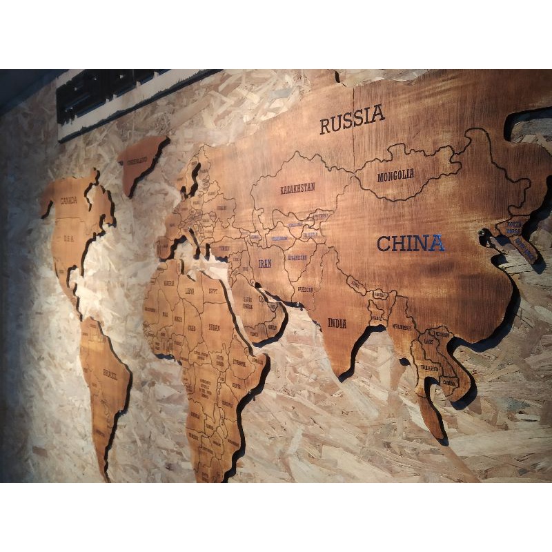 RUSTIC THEME WORLD MAP WOODEN MAP | Shopee Malaysia