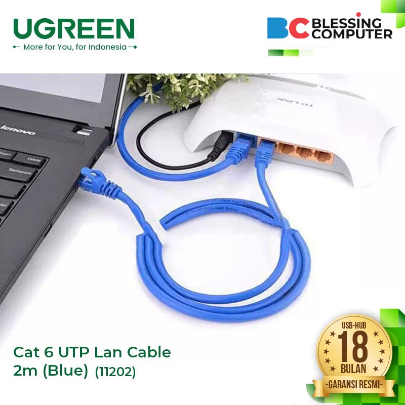 Cat 6 UGREEN 11202 LAN Cable / 2 Meter LAN Cable - Blue / Cat6 UTP Lan ...