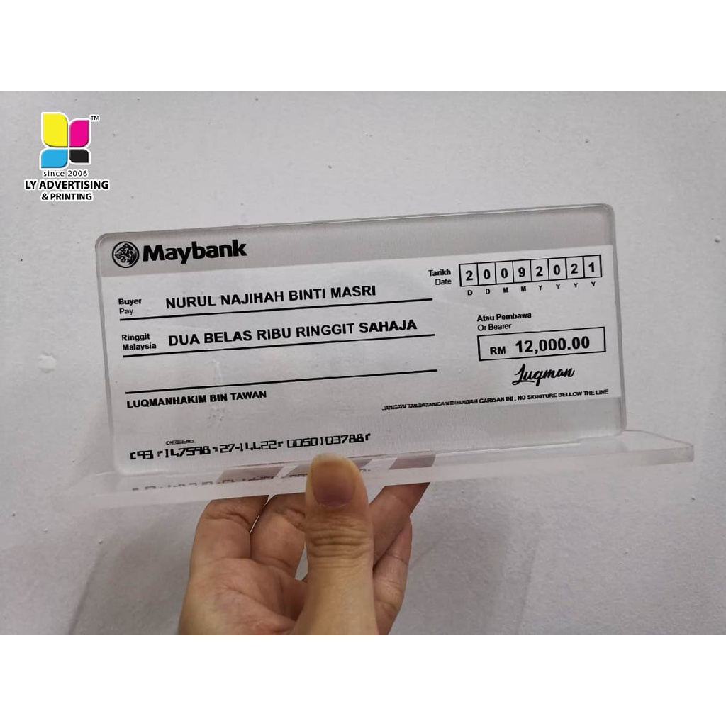 Acrylic Mock Up Cheque | Replika Cek Hantaran | Shopee Malaysia