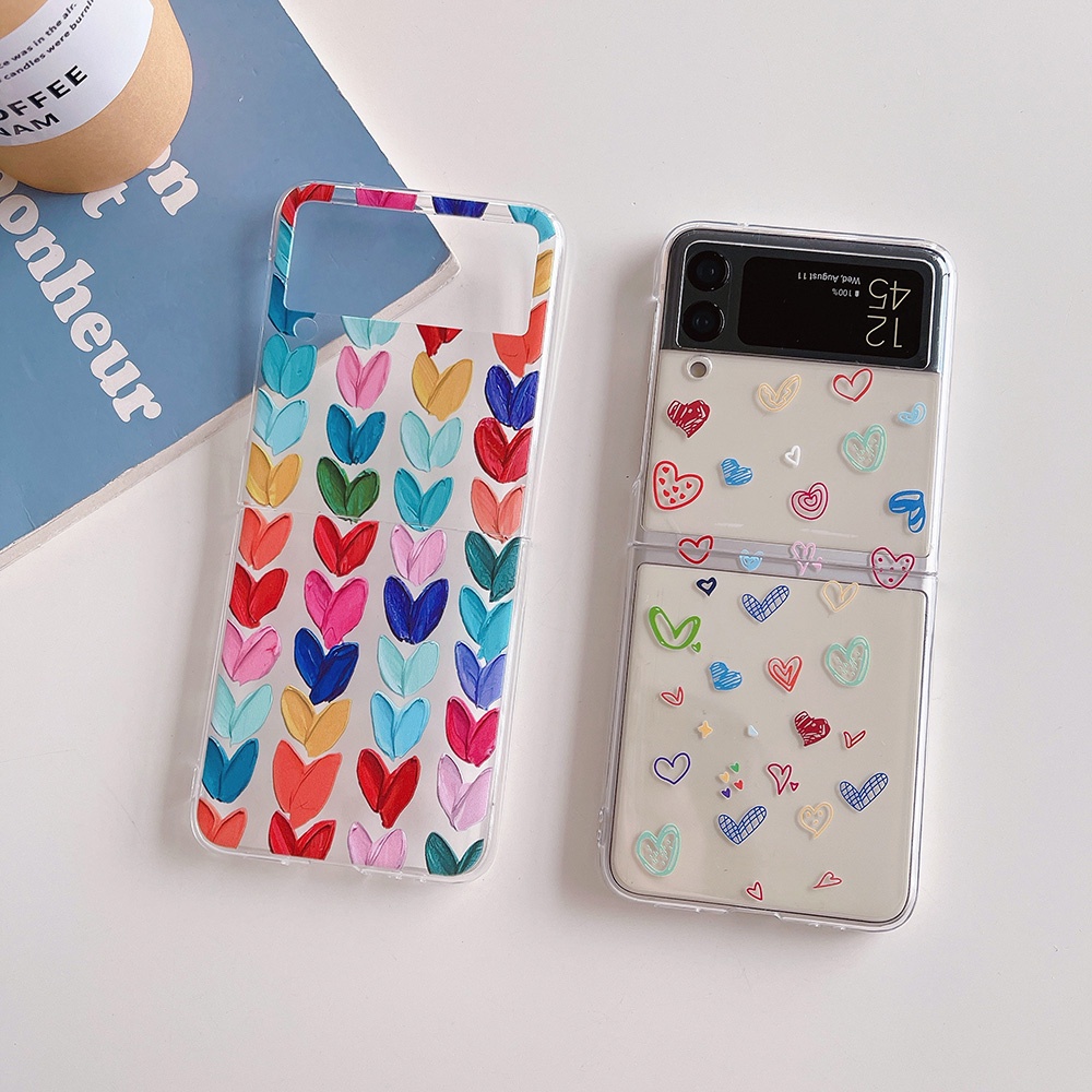 Samsung Galaxy Z Flip6 5 4 3 Case Beautiful Colorful Heart PC Hard Cute ...