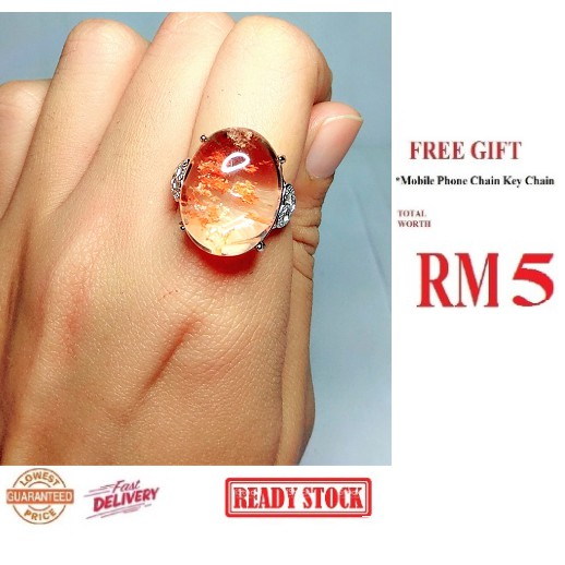 【ORIGINAL】天然水晶5A红幽灵戒指 (美容石) Natural Crystal Phantom (Red) ring | Shopee Malaysia