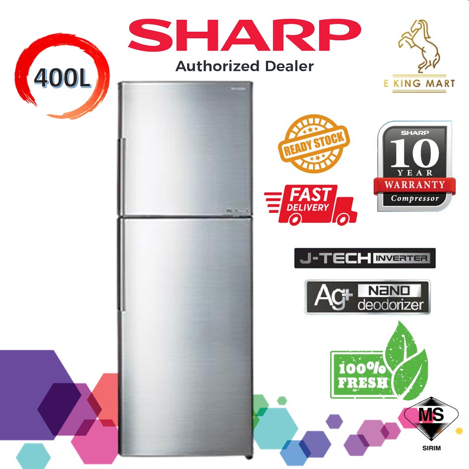 SHARP 2 Door Fridge Refrigerator INVERTER 400L SJ406MSS 5 STARS ENERGY ...