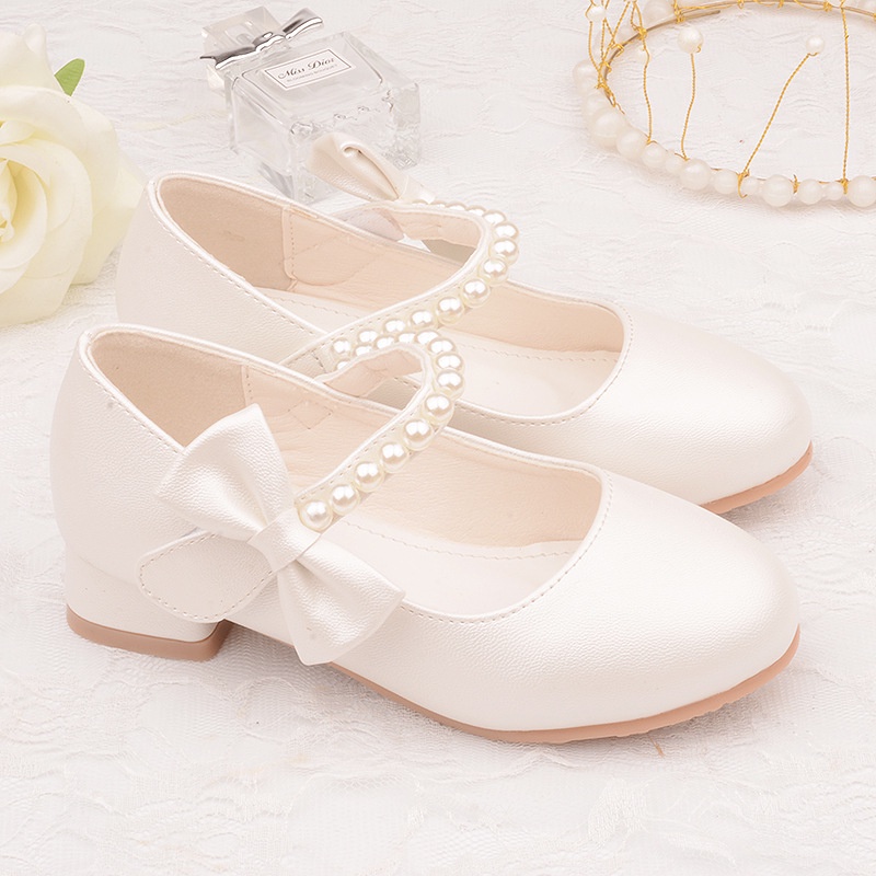 Girls Shoes Children Leather White Bow Spring Autumn High Heel Princess ...
