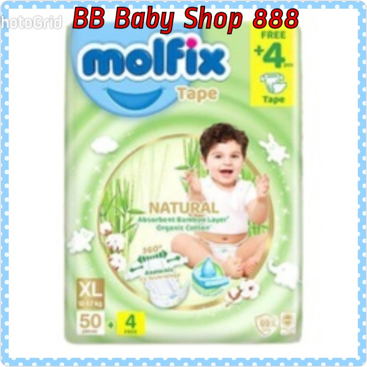 Molfix Natural Absorbent Bamboo Layer Organic Cotton Tape Diaper (Size ...