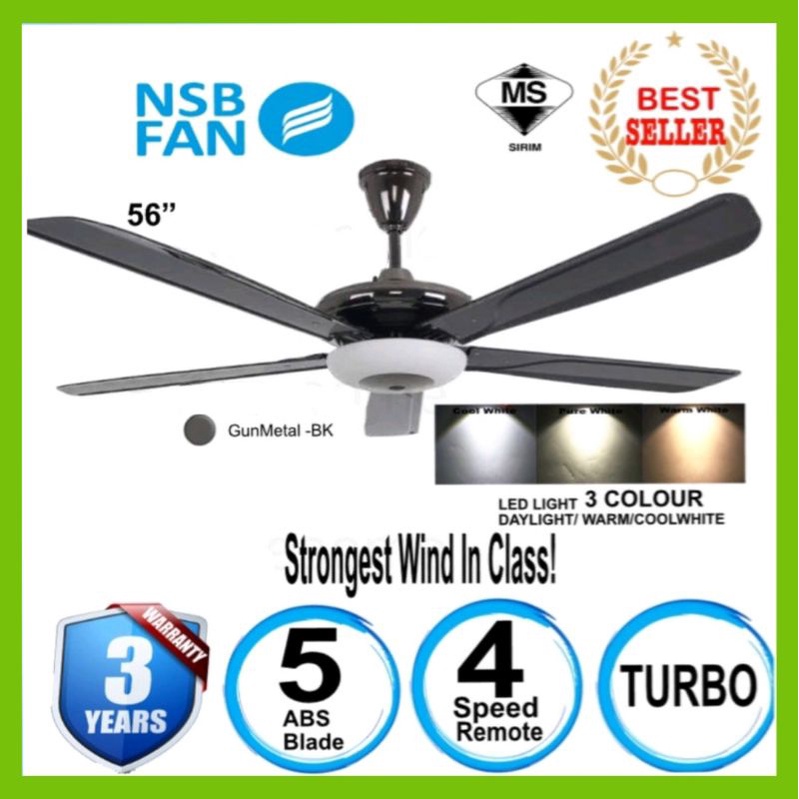 NSB X-LED 56” 5 BLADE REMOTE CONTROL CEILING FAN WITH LED LIGHT 3 ...