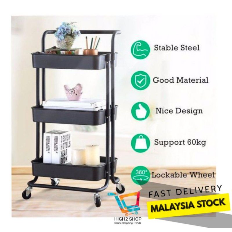 🌟Ready Stock🌟 Troli Tier 3 Rak Penyimpanan Rak Mainan, Alatan & Buku ...