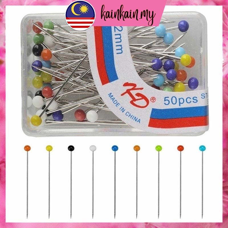 🌸 Sewing Needle Pin / Jarum Peniti Multicolor Glass Ball Head Pins ...
