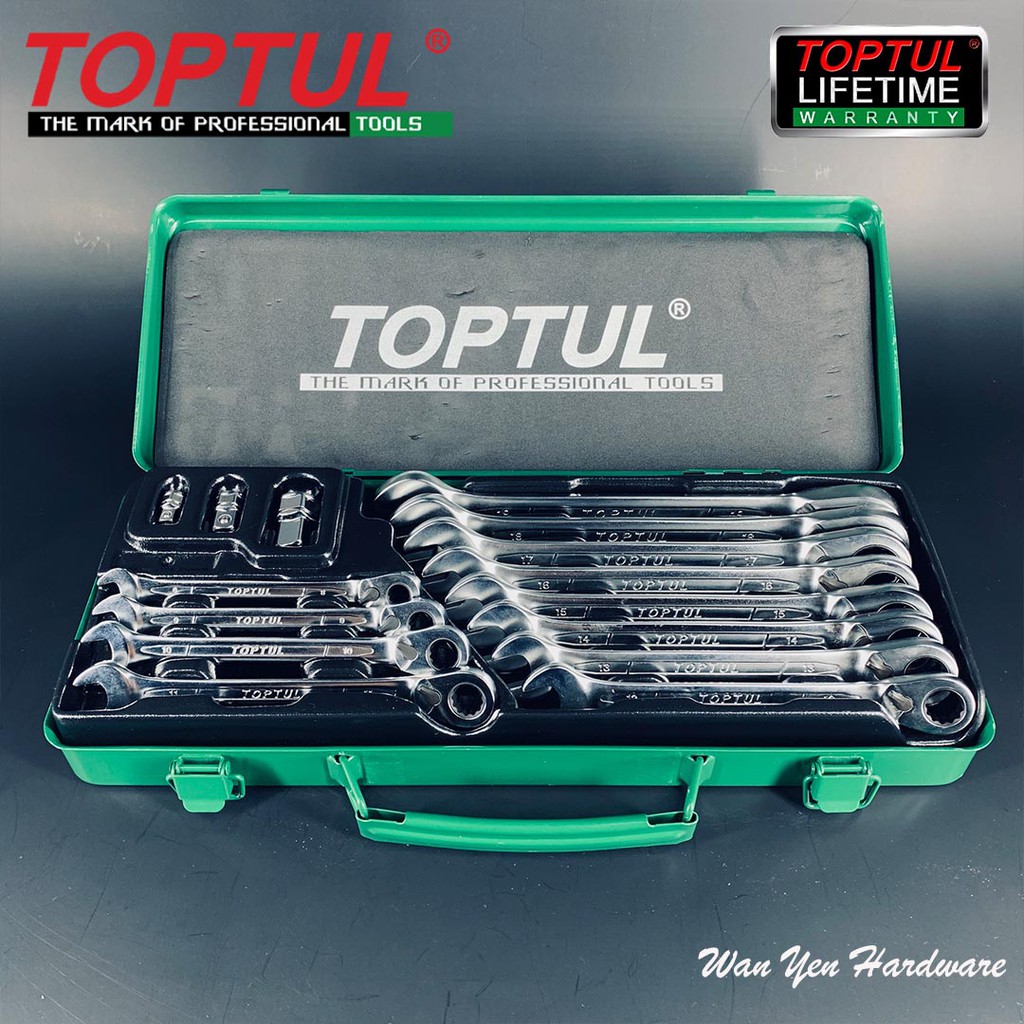 TOPTUL 15pcs Reversible Ratchet Combination Wrench set (GBA1541 ...