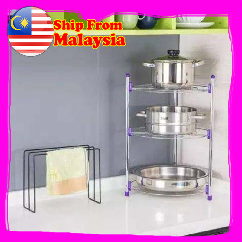3 LAYER STAINLESS STEEL KITCHEN RACK STORAGE PAN | dewi9682 | Shopee ...