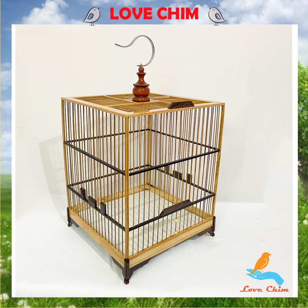 Super beautiful square crested bird cage with sturdy bamboo wood frame ...