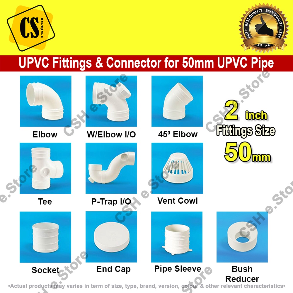 50mm UPVC Pipe Fitting Sambungan Paip Putih Elbow W/Elbow IO 45 Elbow ...