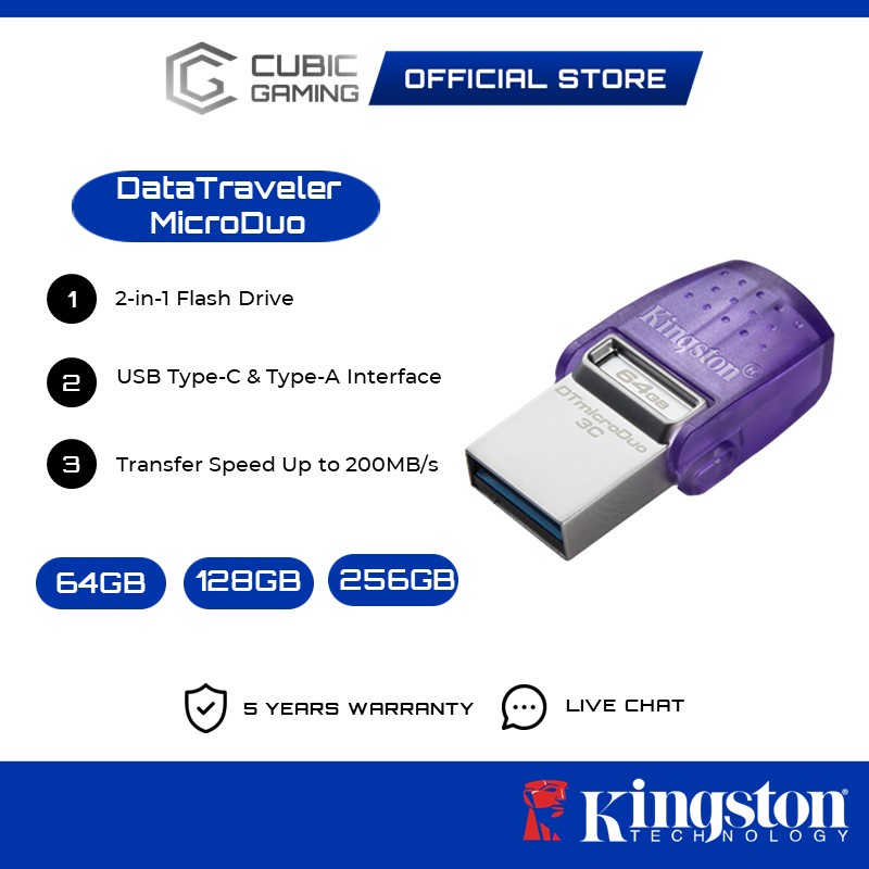 Kingston DataTraveler MicroDuo 3C Dual Drive OTG USB Type-C Flash Drive Pendrive for PC ...