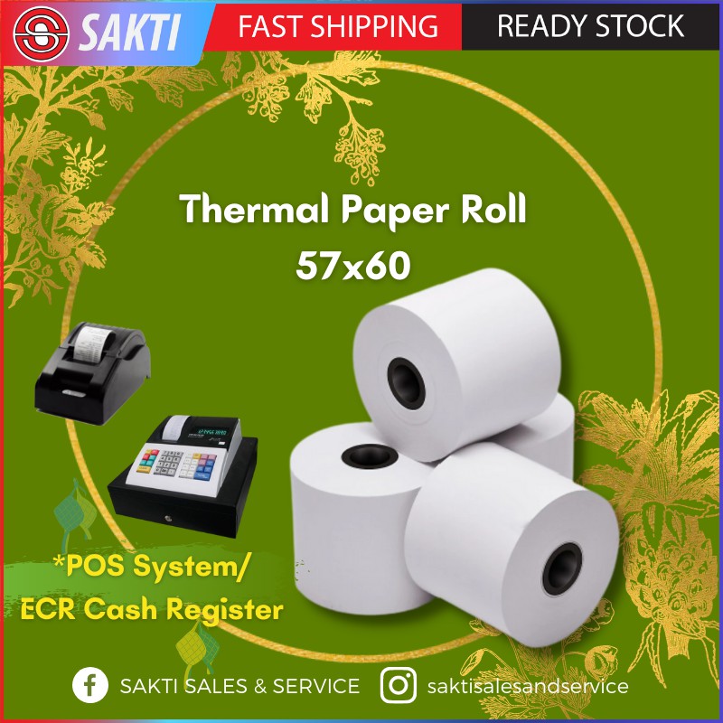57x60mm Thermal Receipt Paper Roll Kertas Resit Mesin Printer SRS Topup ...
