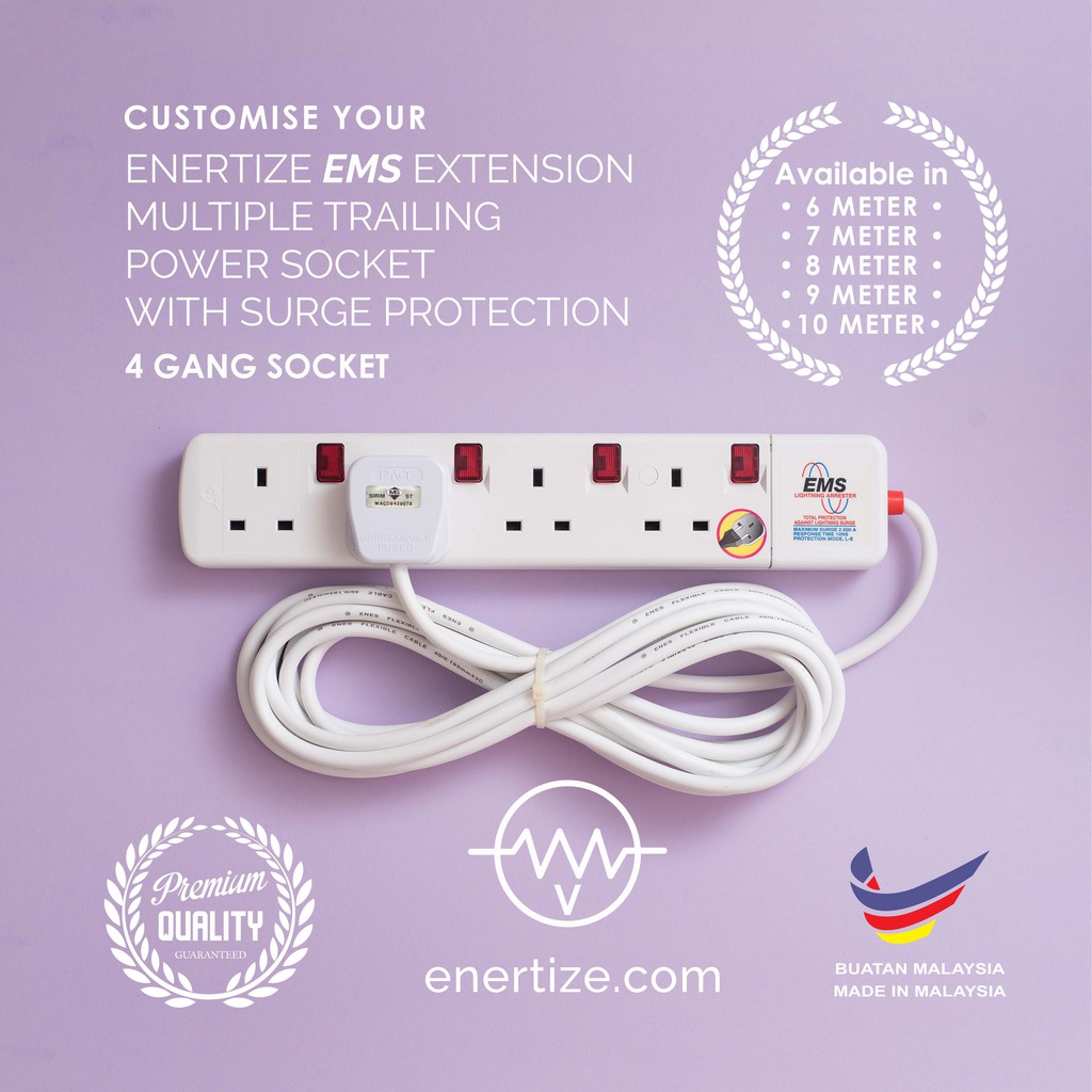 [CUSTOMISE PRE ORDER] Enertize EMS Extension Power Socket Plug : 4 Way ...