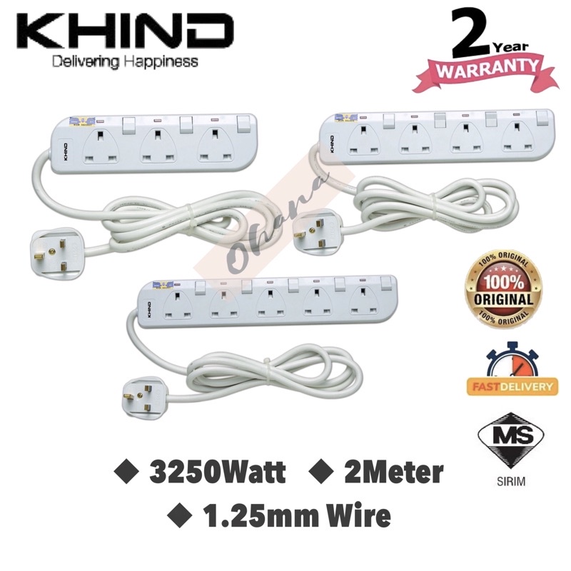 Sirim Khind Extension Socket Trailing Socket Wire 2 Meter Ln8133w Ln8134w Ln8135w Heavy Duty