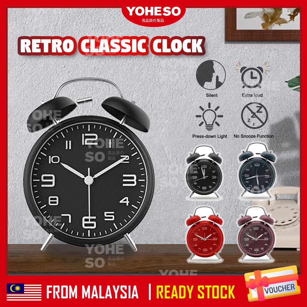 YOHESO Large Classic Alarm Clock Loud Sound Analogue Backlight Desk ...