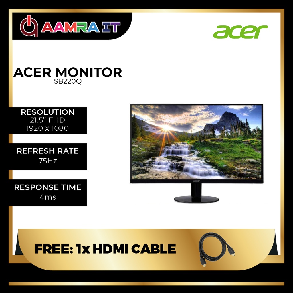 Acer SB220Q Bi 21.5" Monitor IPS FHD 75Hz LED Monitor (HDMI+VGA ...