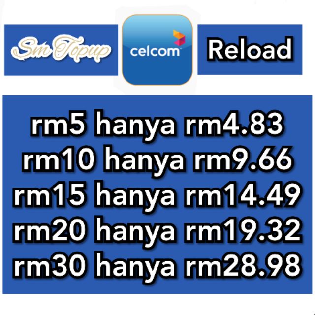 [diskaun 2%] postpaid bill / topup reload prepaid celcom rm3 rm5 rm10 rm30 rm40 rm50 rm60 rm70 ...