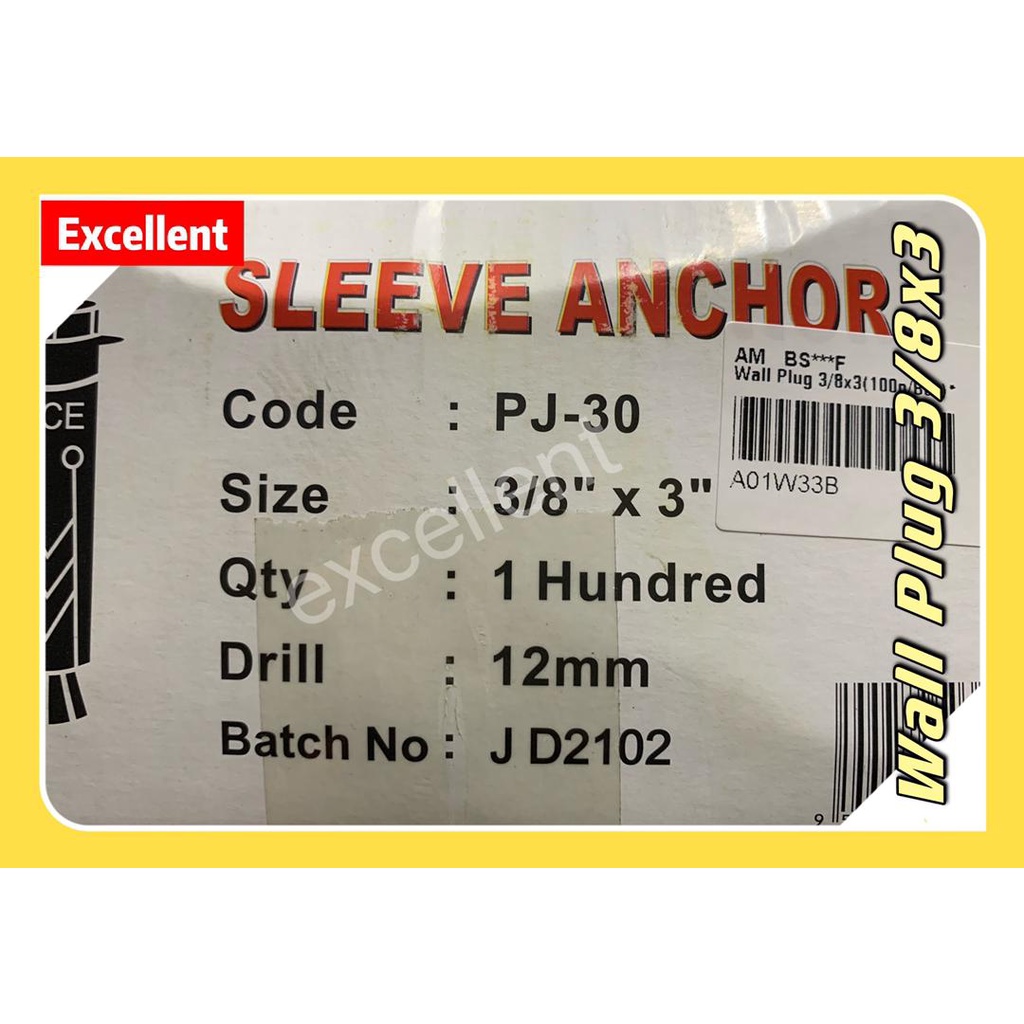 ACE Wall Plug Sleeve Anchor 3/8" x 3" (100PC) / Wall Plug Besi | Shopee ...