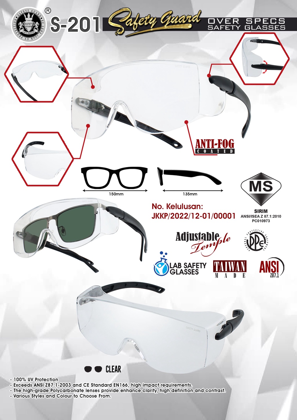 SAFETY GUARD [SIRIM] SAFETY GLASSES/ EYE PROTECTION (S-201) - FIT OVER ...