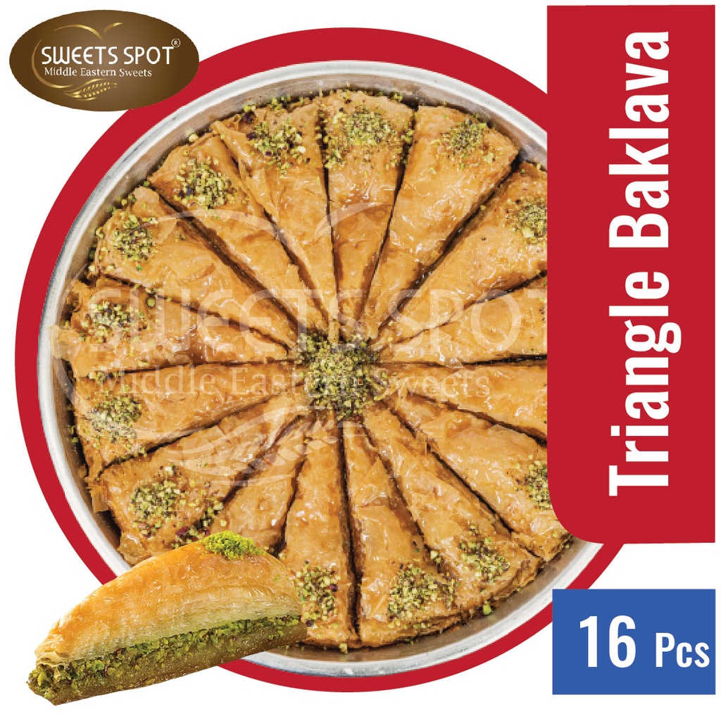 Triangle Baklava Extra Pistachio - Turkish Baklava Tray - Baklava Slice - Baklava Full tray 16 ...