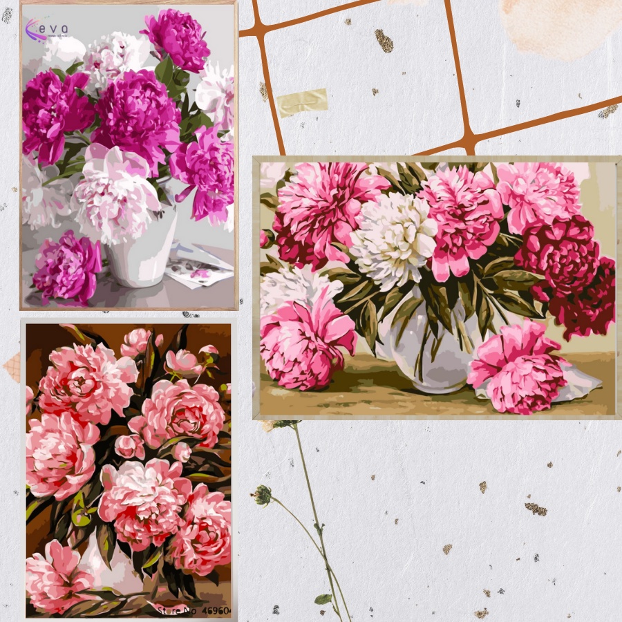 Combo of 3 Digitized Paintings Color by Number Unstretched Peony ...