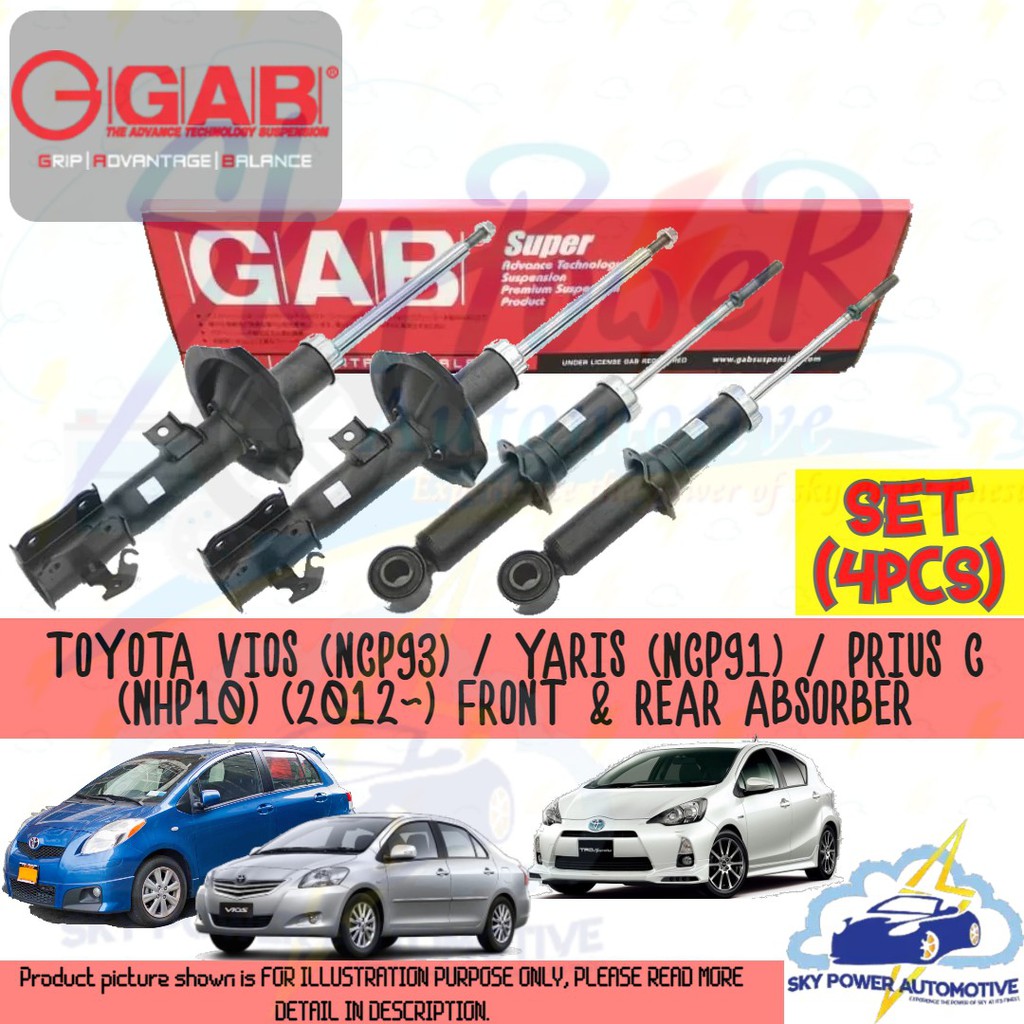 TOYOTA VIOS (NCP93) / YARIS (NCP91) / PRIUS C (NHP10) (2007~) GAB SUPER GAS SHOCK ABSORBER (SET ...