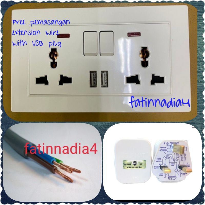 Extension Plug Universal Switch Socket Outlet / Suis Outlet (with USB ...