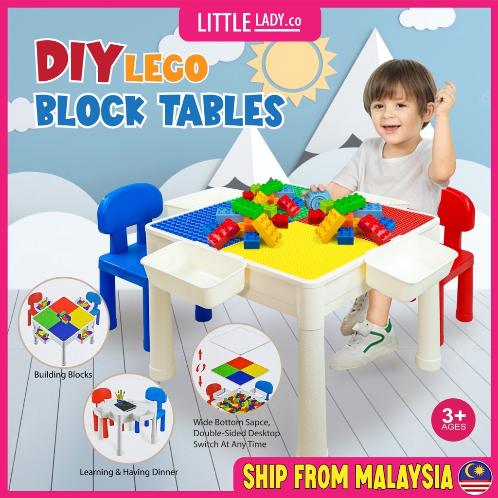 4in1 Building Blocks Table Kids Duplo Desk For Children Early Learning ...