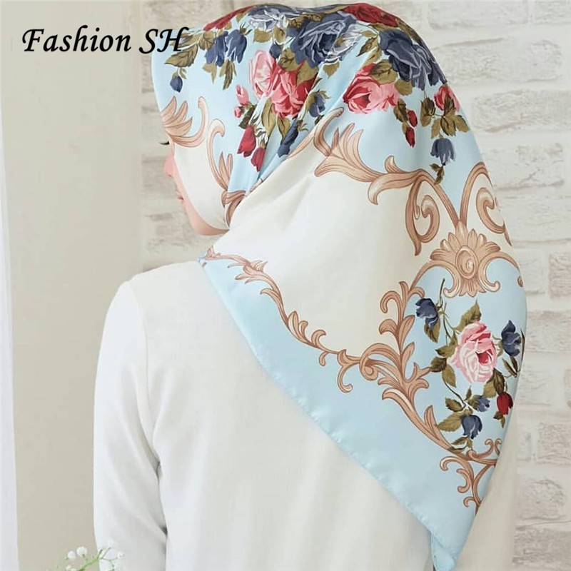 Printed Scarf Bawal Tudung Silk Shawl Elegant rose bouquet sample Satin ...