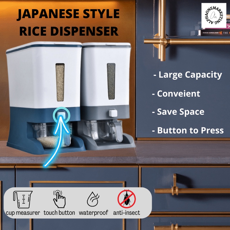 BIG VOLUME RICE DISPENSER BEKAS BERAS PENYIMPAN BERAS WITH RINSING CUP ...