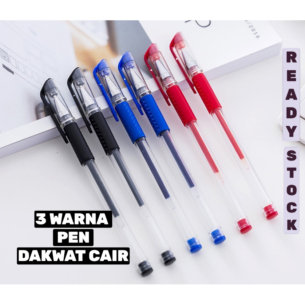 Pen Dakwat Cair/Stationary Gel Pen 0.5mm Black Red Blue Pen Office ...