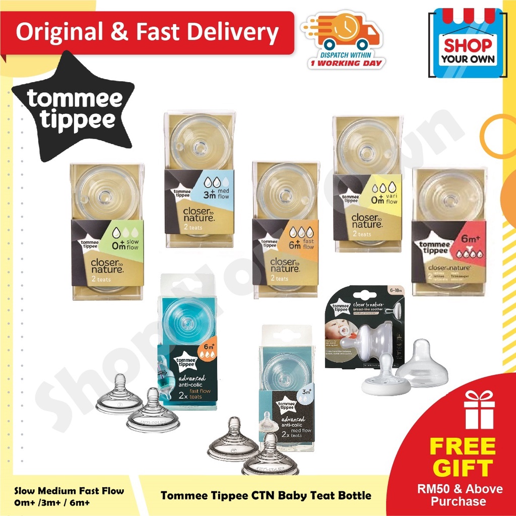 Tommee Tippee CTN Baby Teat Bottle Nipple Slow Medium Fast Flow 0m+ /3m ...