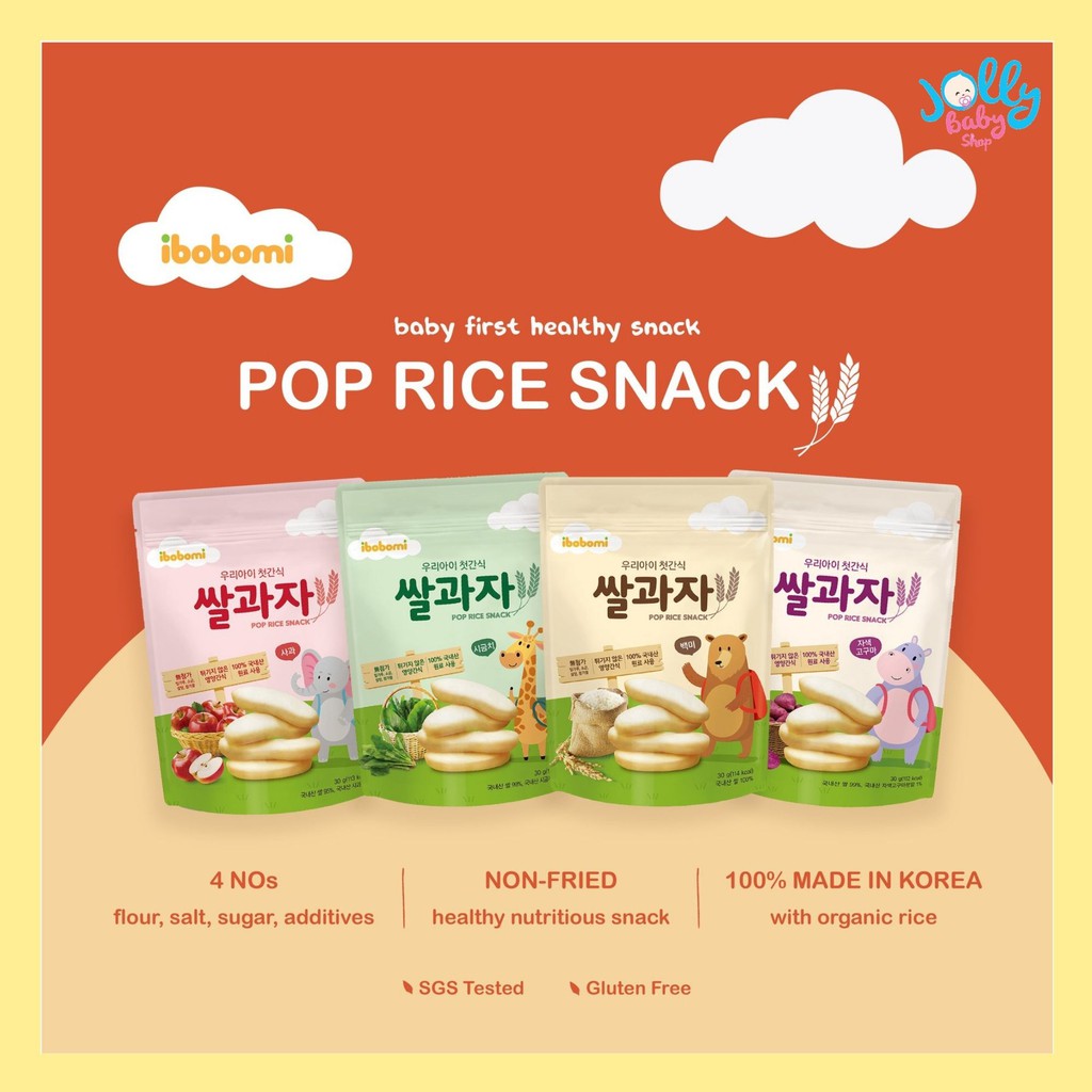 Korea Ibobomi Organic Pop Rice Snack - Original/Apple/Spinach/Purple ...