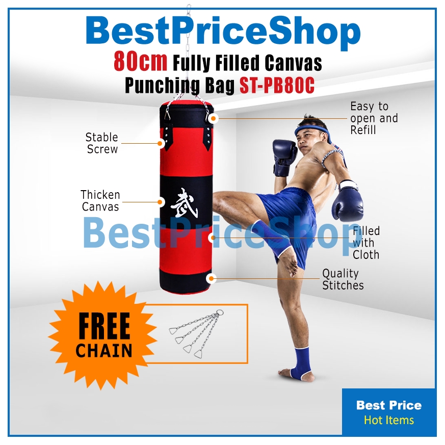 BPS Fully Filled 80cm Canvas Kick Boxing Punching Bag Siap Isi Muay ...