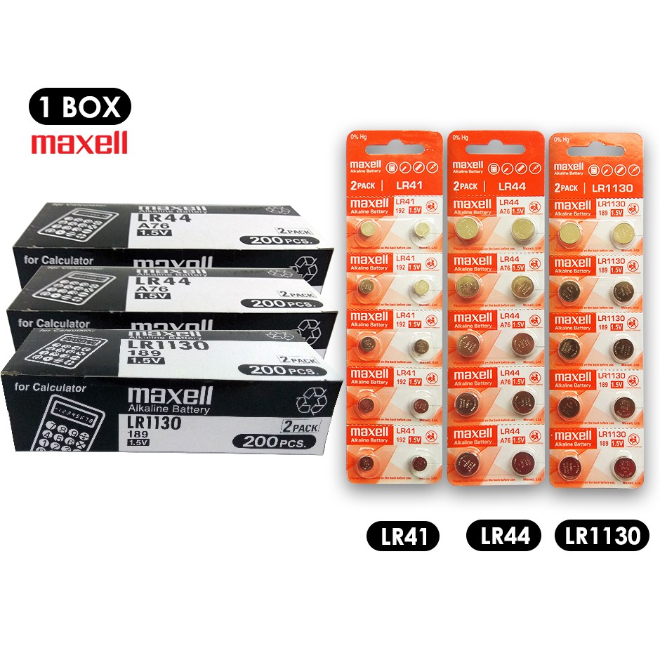 Original Maxell Alkaline 1.5V Battery LR41 192/ LR44 A76/ LR1130 189 (1 Box - 200 pcs) | Shopee ...