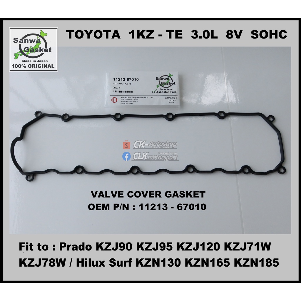 Toyota Valve Cover Gasket 1KZ 1KZTE SANWA Japan OEM P/N 11213-67010 ...