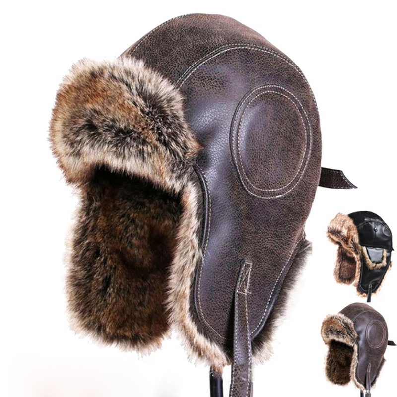 Men's Winter Catcher Flying Windproof Warm Hat Ski Leather Aviator Hat ...