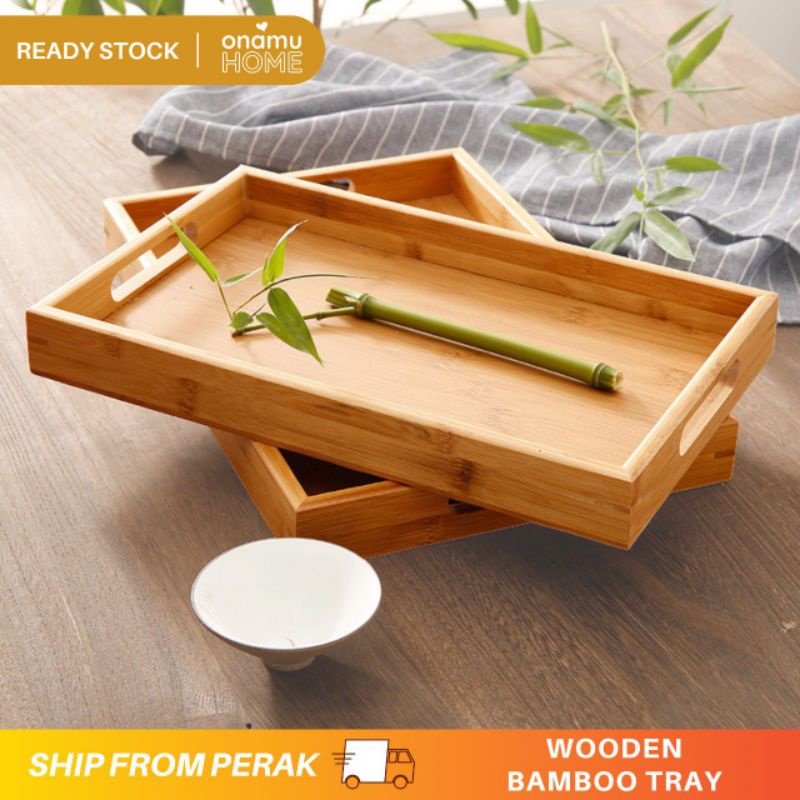 Rectangular Wooden Bamboo Tray l Tea Time Serving Tray With Handle l ...