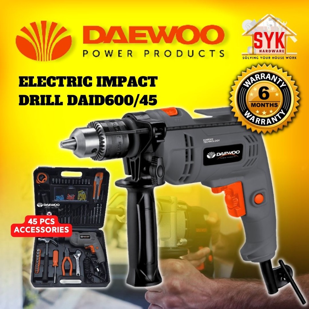 SYK DAEWOO DAID600/45 Electric Impact Drill Set 13mm Concrete Wood ...