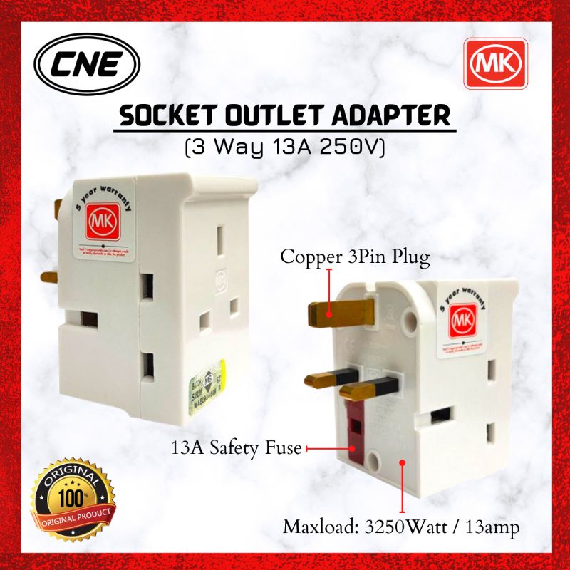 【🔥READY STOCK🔥】MK 692WHI 3 Way 13A Socket Outlet Adaptor with SIRIM ...