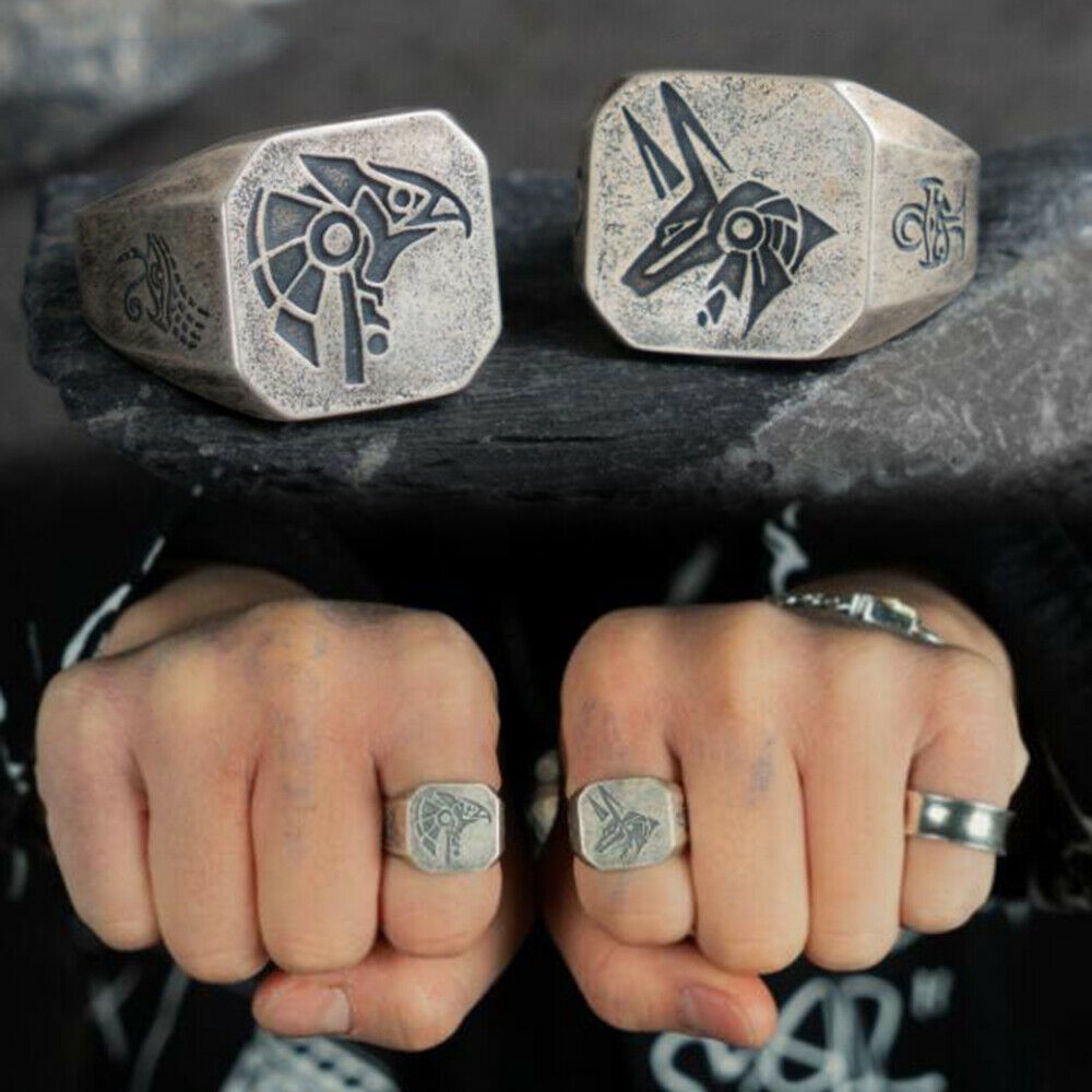 Egyptian Mythology Horus Anubis Jackal Stainless Steel Vintage Silver ...