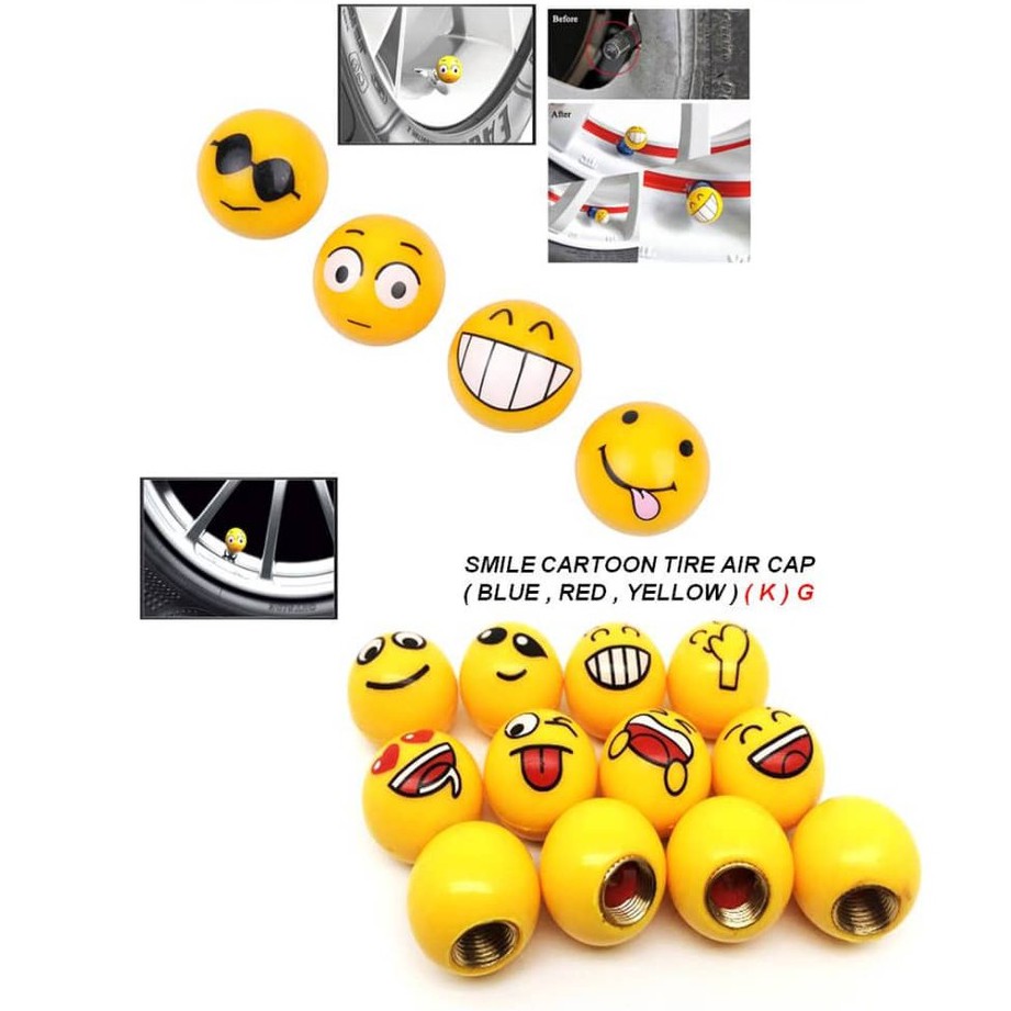 💥Ready Stock💥 EMOJI TYRE AIR VALVES/AIR CAP 4CPS/SET STYLISH BICYCLE ...