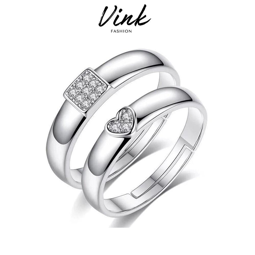 VINK Classic Love Heart Square Diamond Like Crystal Silver ROM ...