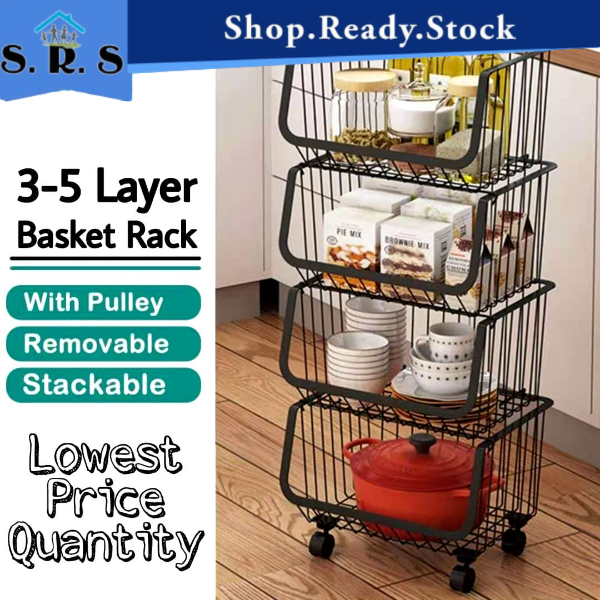 SRS_Kitchen Rack Trolley Storage Rack Spice Rack Stainless Steel Fruit ...